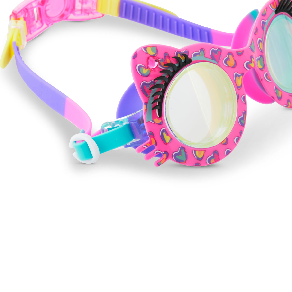 Purrty Pink Paws Kids’ Swim Goggles | Cat-Framed Rhinestone Goggles for ...